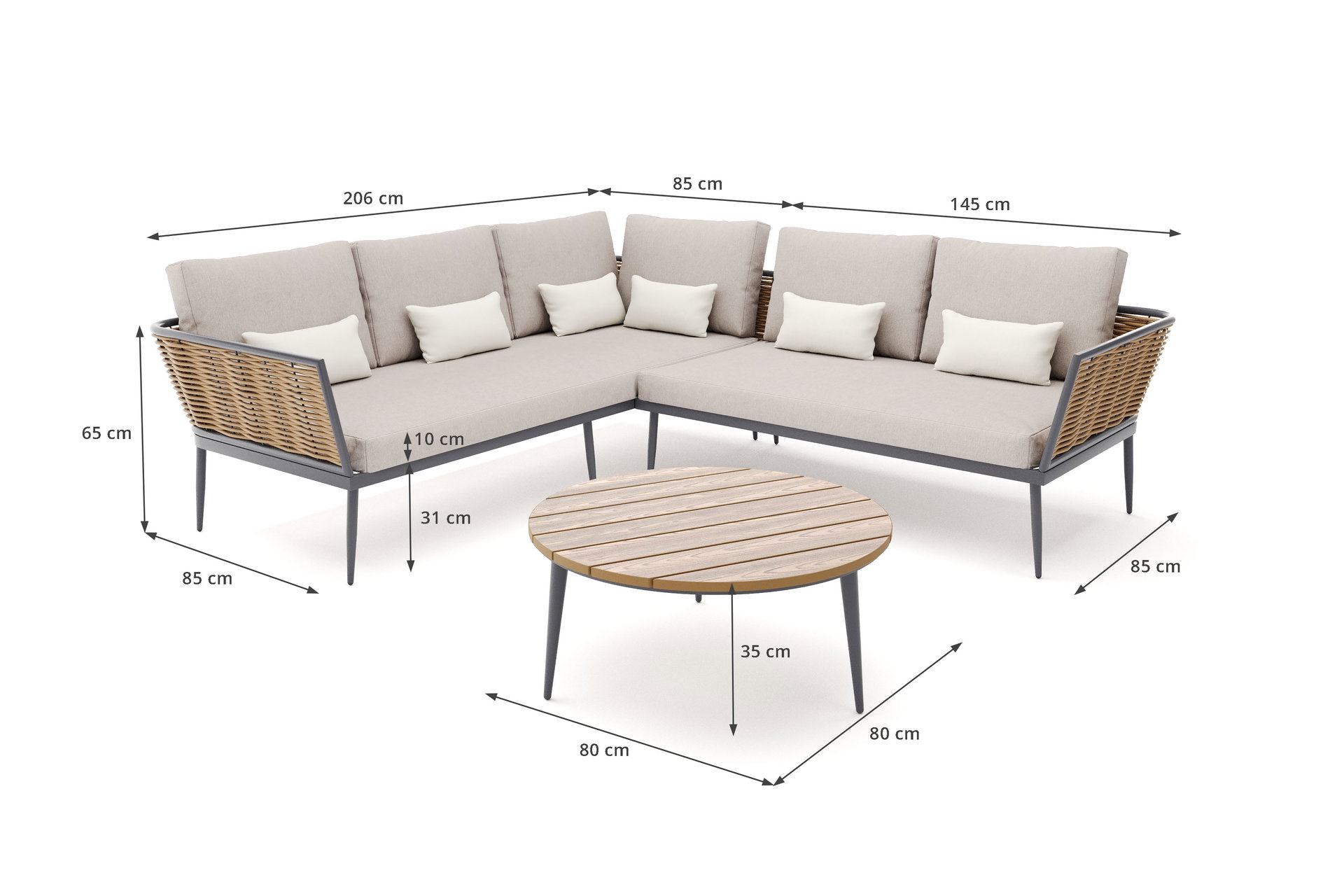 Astra Gartenlounge | Für 5 Personen | L-Form | Anthrazit
