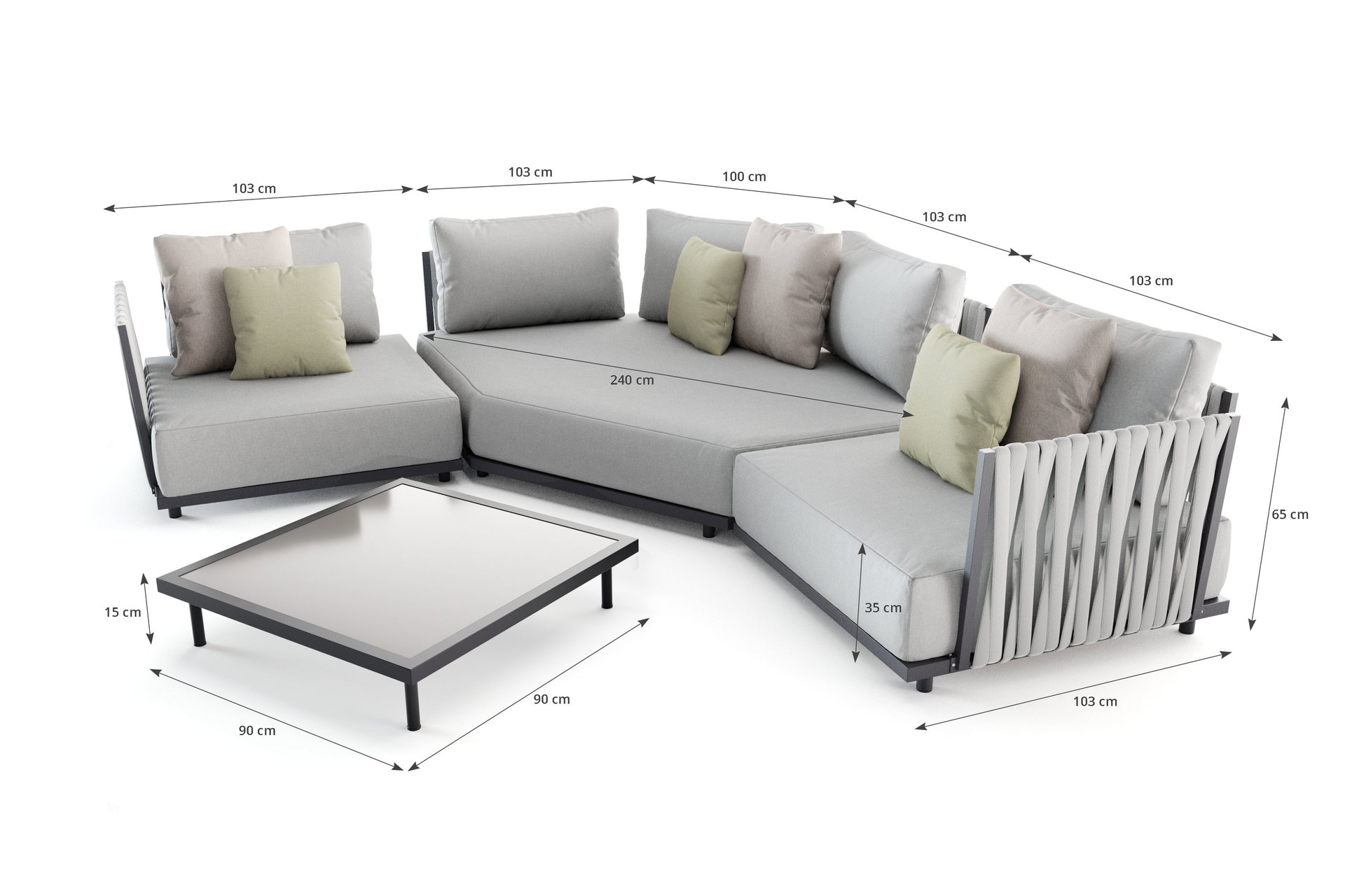 Marshmel Gartenlounge | Für 6 Personen | Mit Tisch | Grau